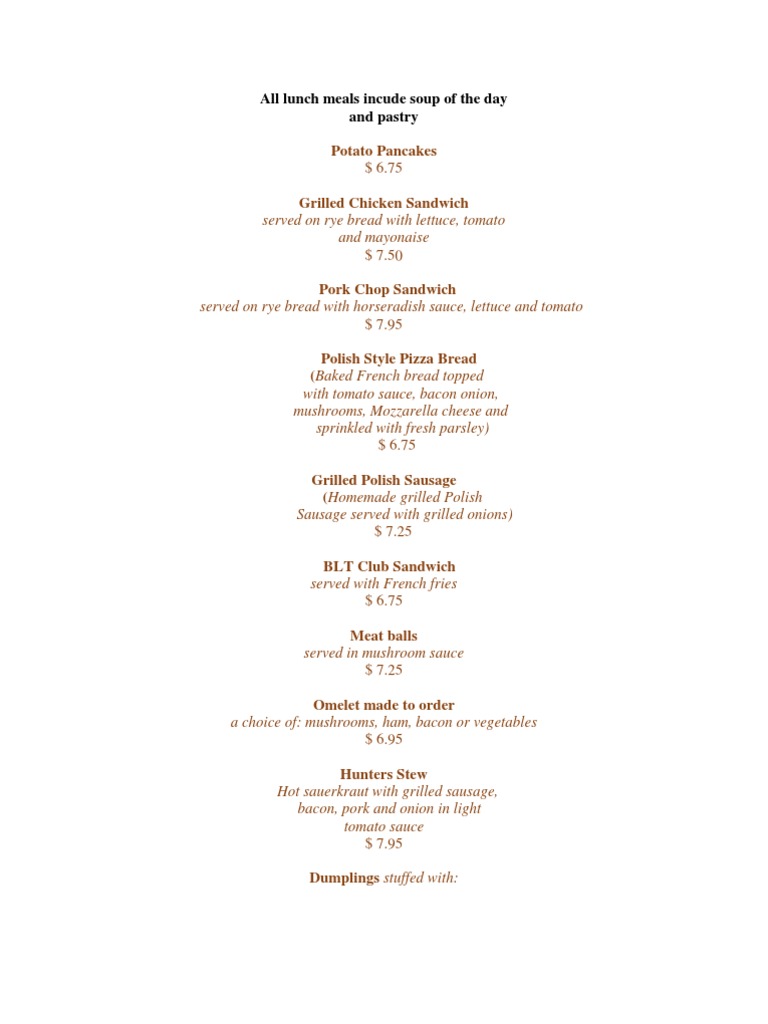 Lunch Menu | PDF