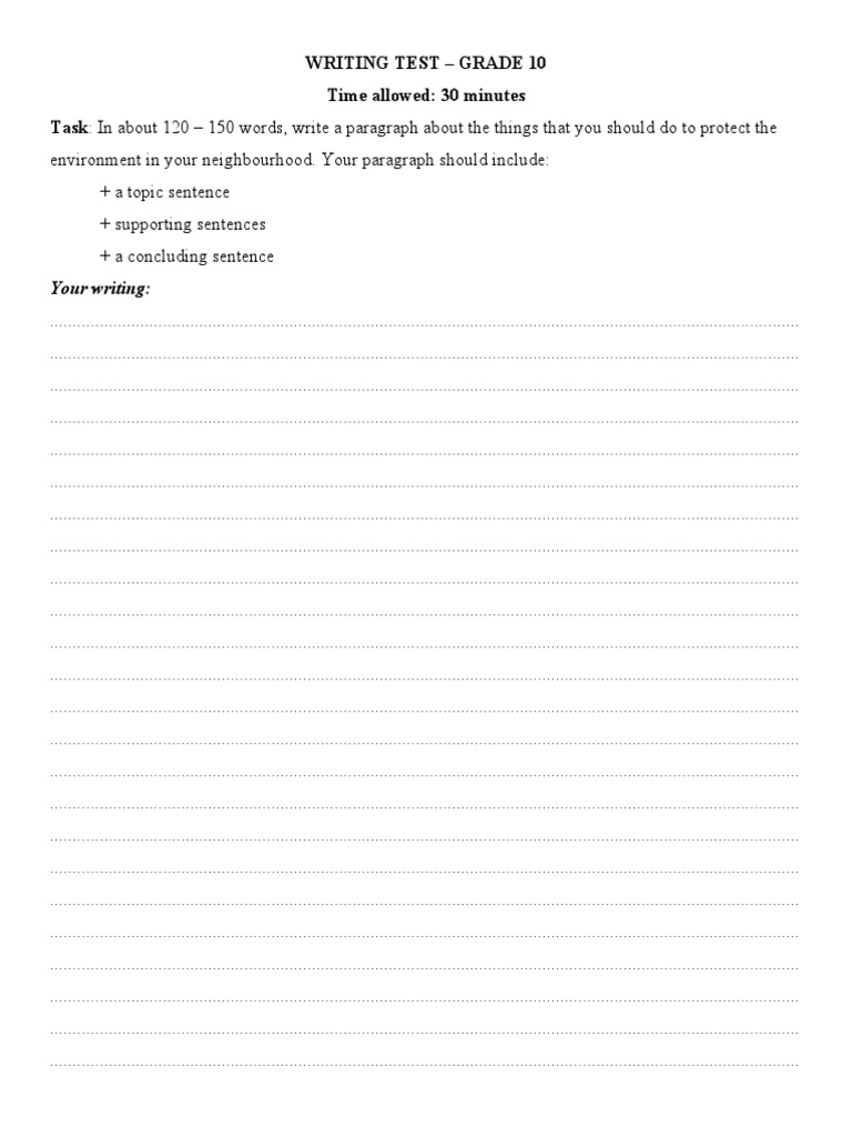 WRITING TEST - Grade 10 New | PDF | Text | Writing