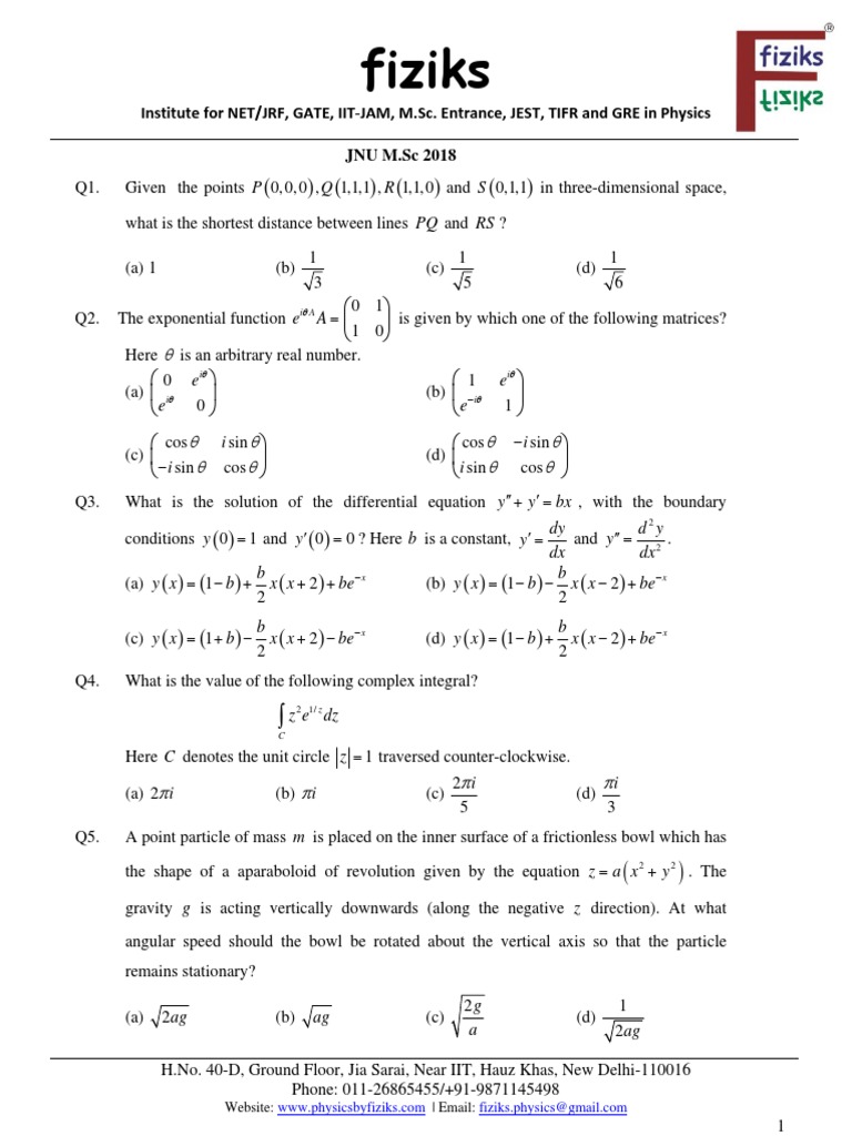 JNU MSC 2018 | PDF | Electronvolt | Gases