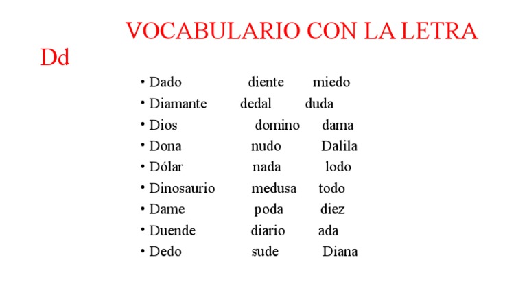 Vocabulario Con La Letra DD | PDF