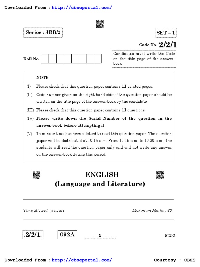 Cbse Class 10 Exam Papers English Language and Literature 2020 | PDF