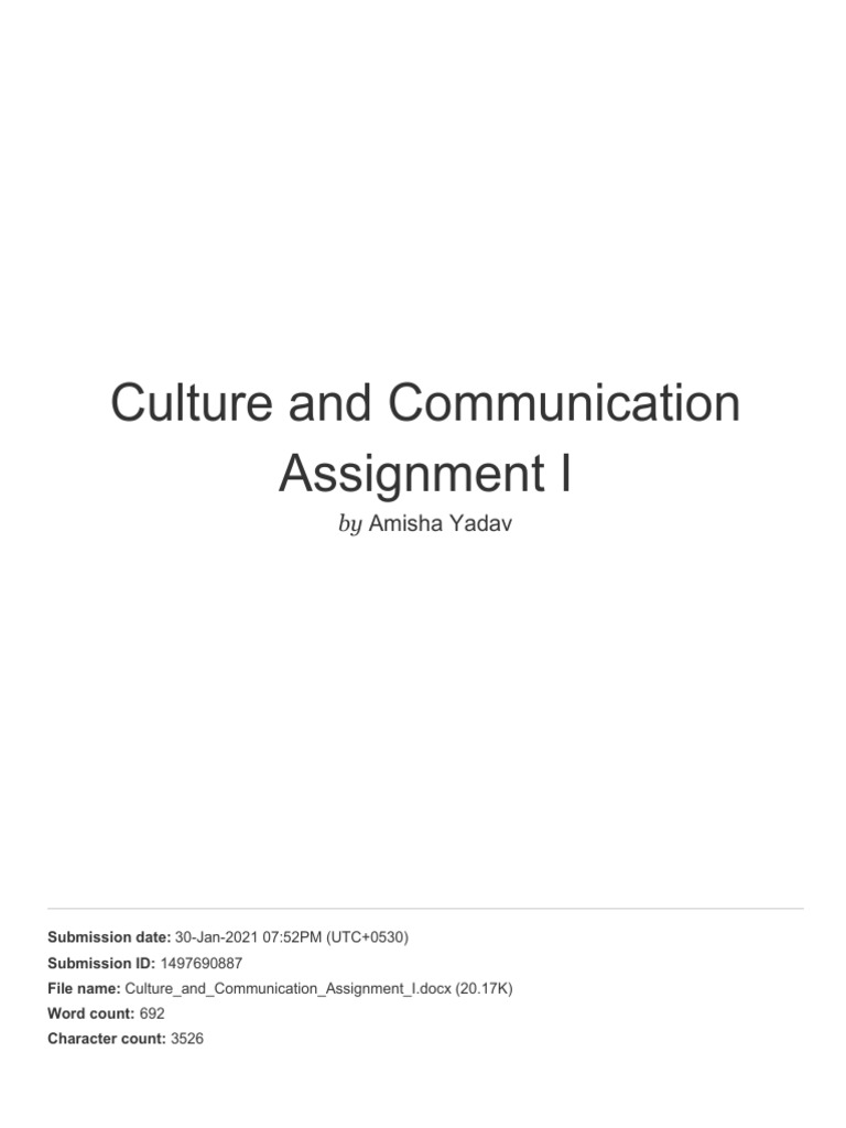Culture and Communication Assignment I: by Amisha Yadav | PDF