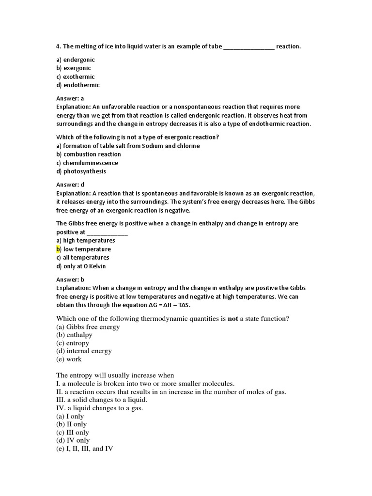 Gibbs Free Energy Test | Download Free PDF | Gibbs Free Energy ...