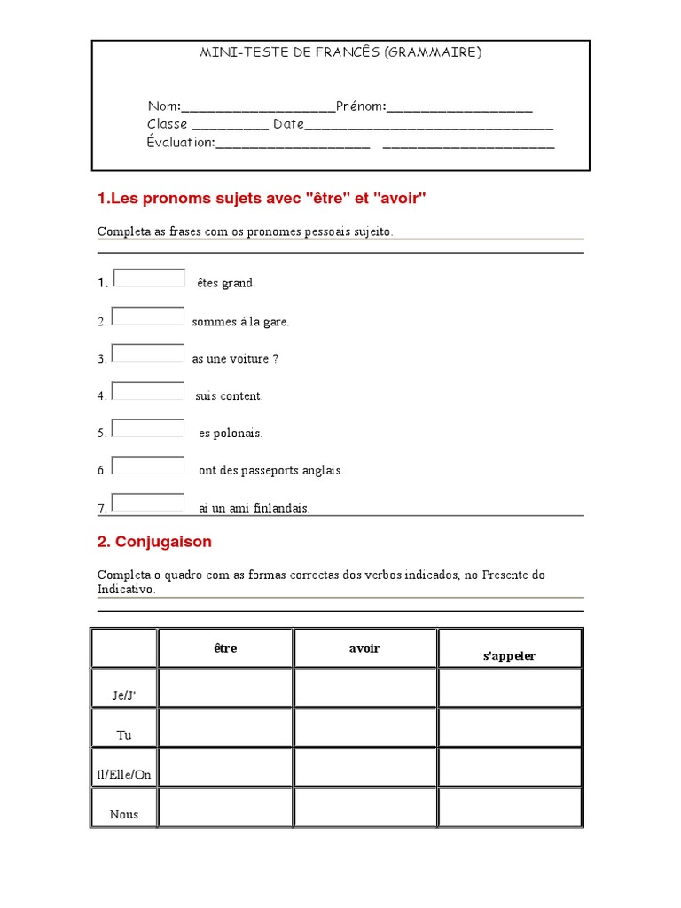Mini-Test de Grammaire Française | PDF | Ouverture (échecs) | Théorie ...
