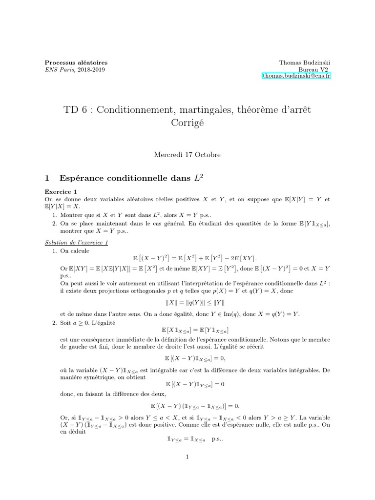 Td6 Processus Corrige | PDF | Limite (mathématiques) | Espérance mathématique
