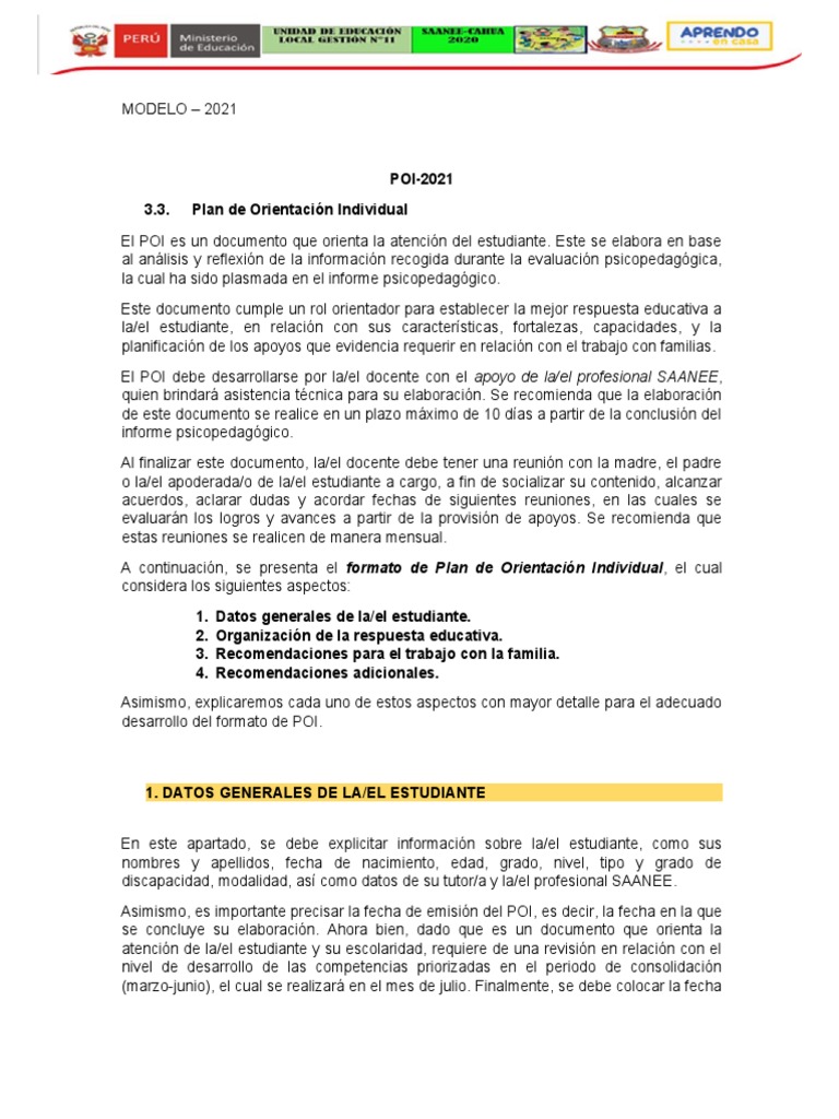 Plan de Orientación Individual 2021 | PDF | Evaluación | Aprendizaje