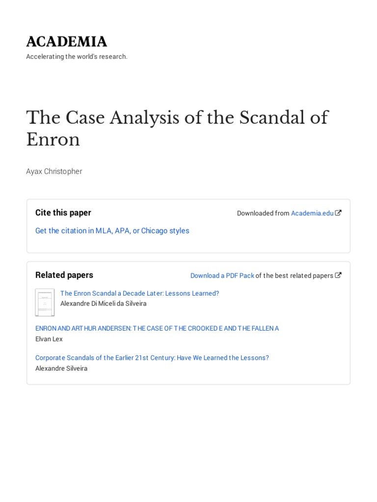 The Case Analysis Of The Scandal Of Enron Cite This Paper Pdf