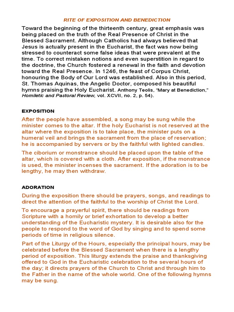 Rite of Exposition and Benediction | PDF | Eucharist | Rituals