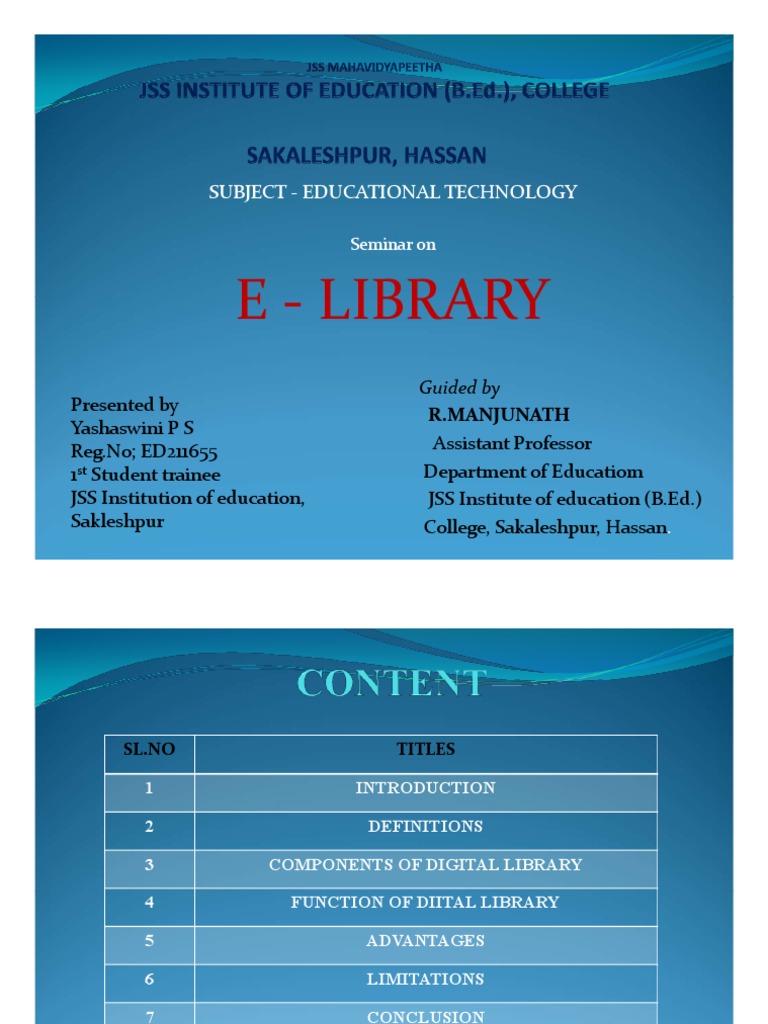 E Library Seminar | PDF | Digital Library | Libraries