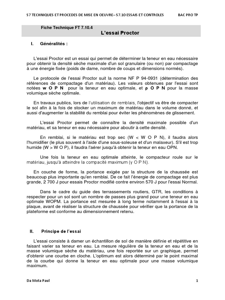 Essai Proctor : Méthodes et Objectifs | PDF | Mécanique des sols ...