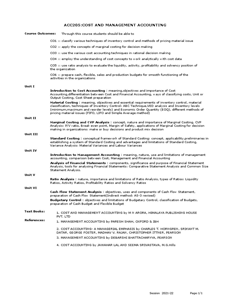 Accounting Syllabus | PDF | Inventory | Cost Accounting