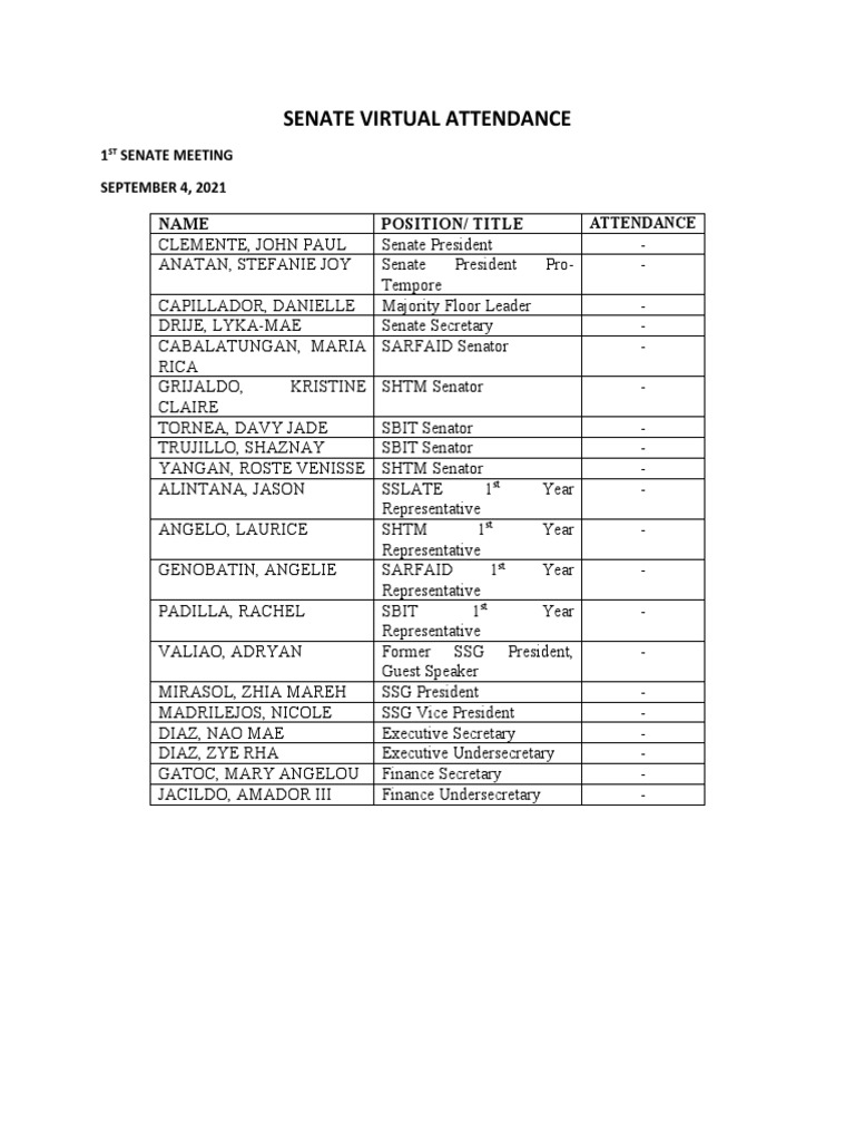 Senate Meeting Attendance Report - Sept 2021 | PDF