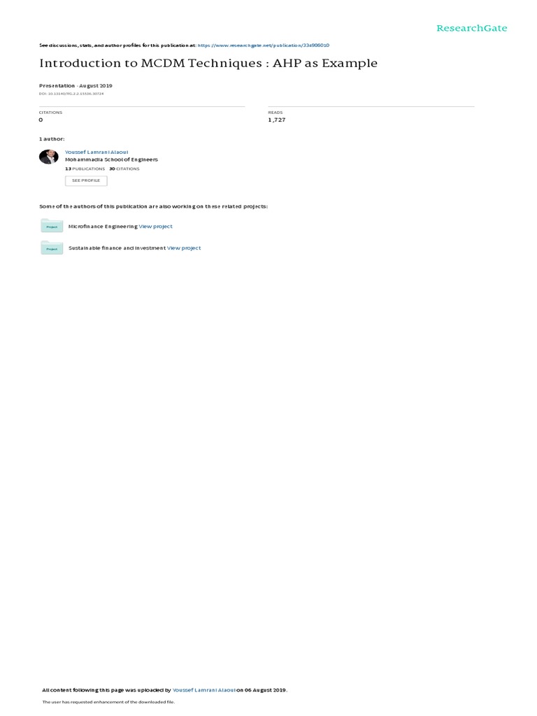 Introduction To MCDM Techniques: AHP As Example: August 2019 | PDF ...