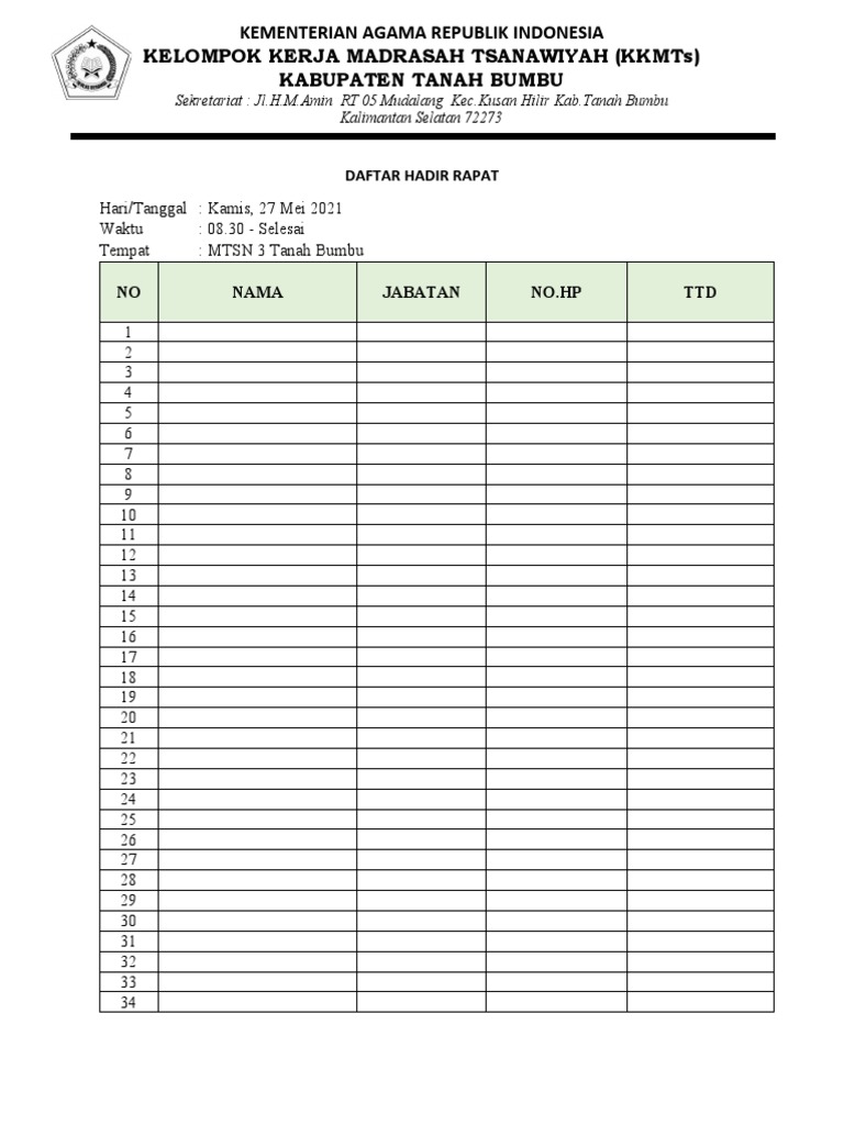 Daftar Hadir Rapat | PDF