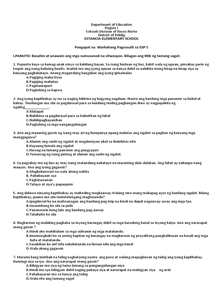 PT - Esp 5 - Q4 | PDF