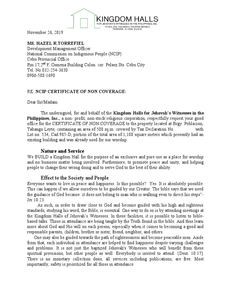 Revised NCIP Letter | PDF | Religious Belief And Doctrine