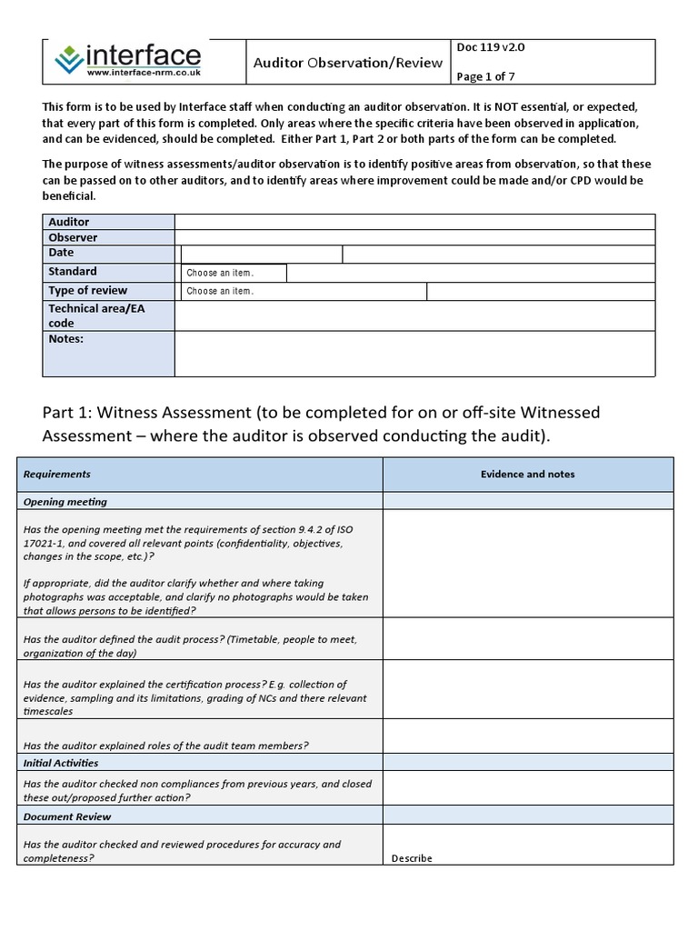 Auditor Observation Form MASTER | PDF | Audit | Quality Management System