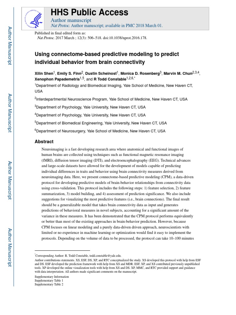 Shen Et Al 2017 Using Connectome Based Predictive Modeling To Pred