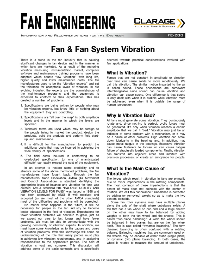Fan Fan System Vibration Fe 200 | PDF | Bearing (Mechanical) | Frequency