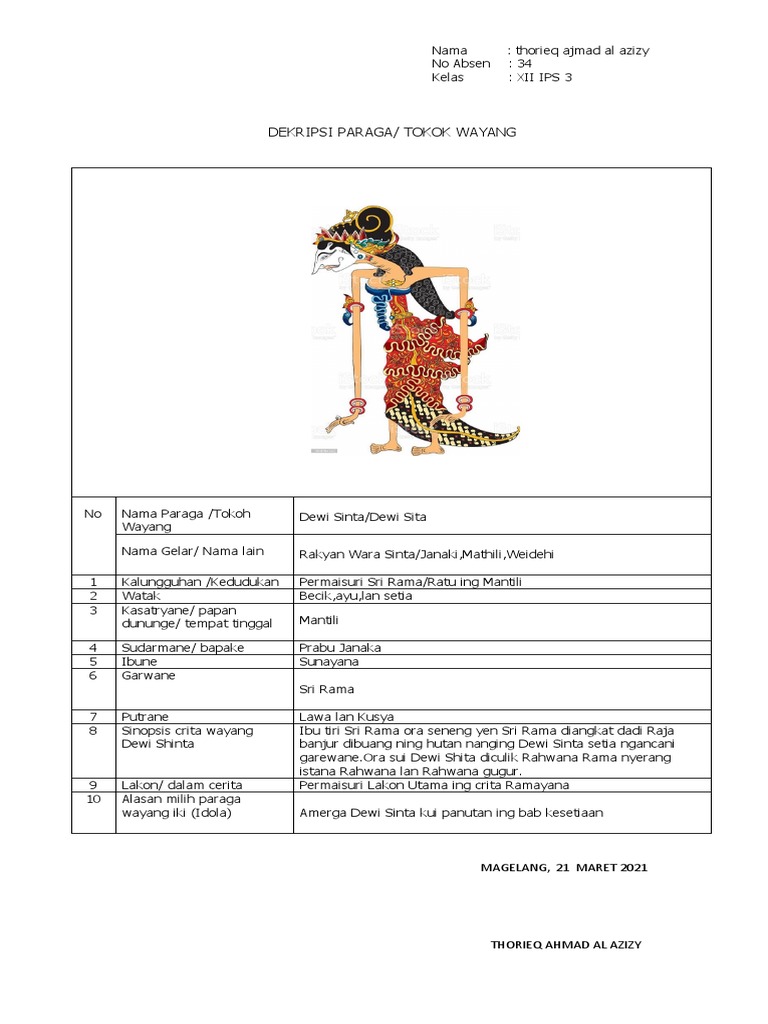 Form Lks Deskripsi Paraga Wayang | PDF