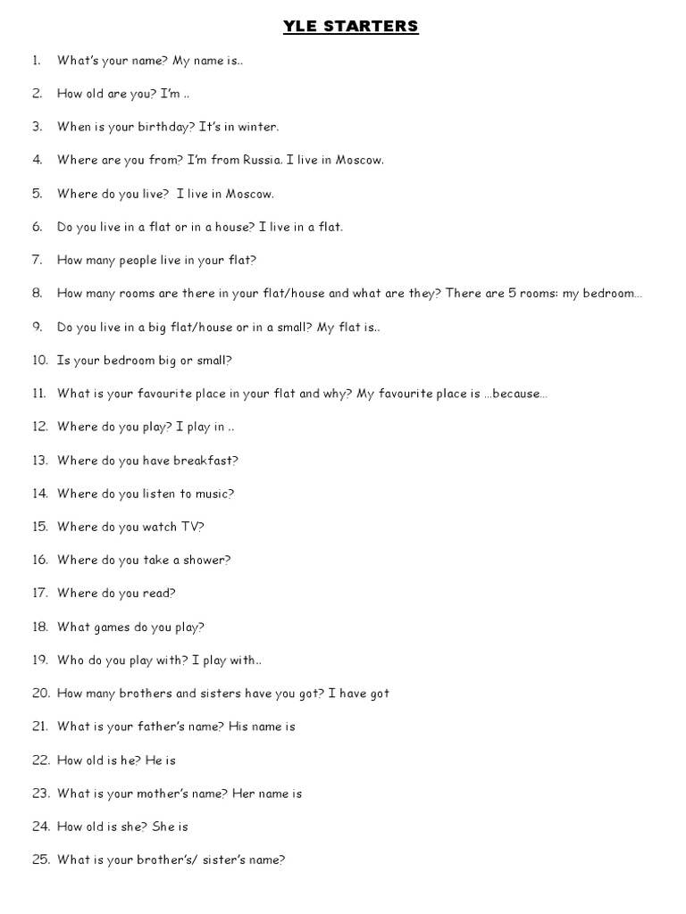 YLE Starters Questions | PDF | Food And Drink