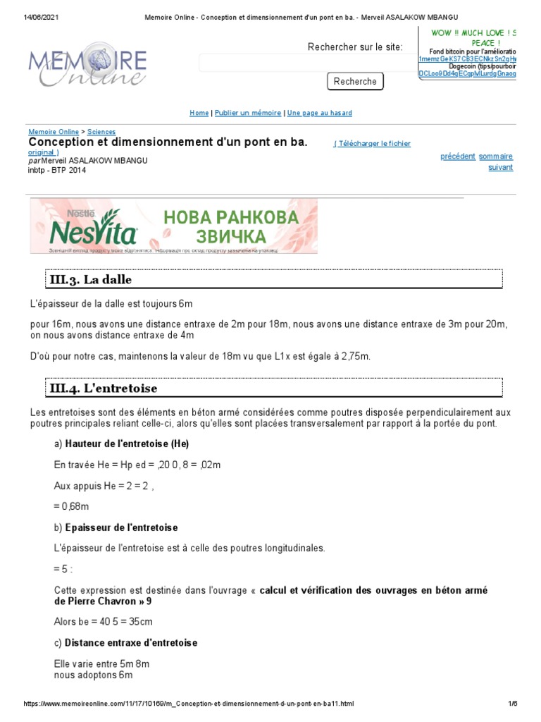 Entretoises-Conception Et Dimensionnement D'un Pont en Ba | PDF | Pont | Béton armé