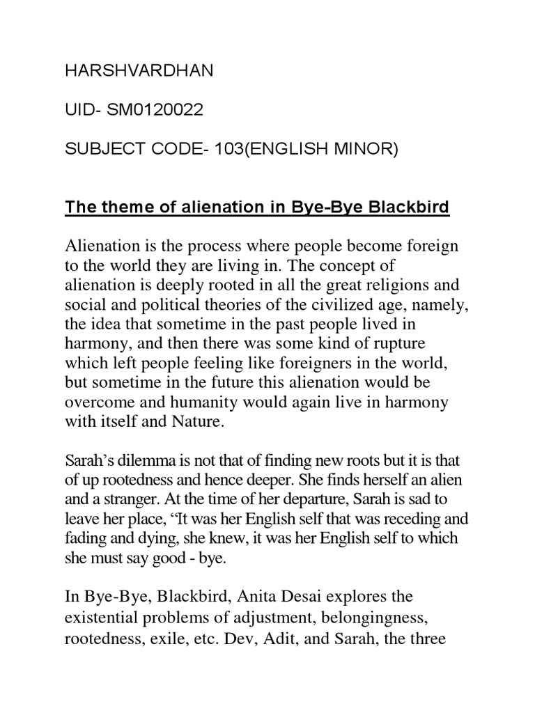 The Theme of Alienation in Bye Bye Blackbird | PDF | Social Alienation ...