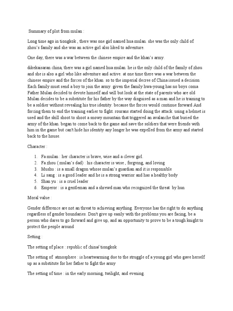 Summary of Plot From Mulan | PDF