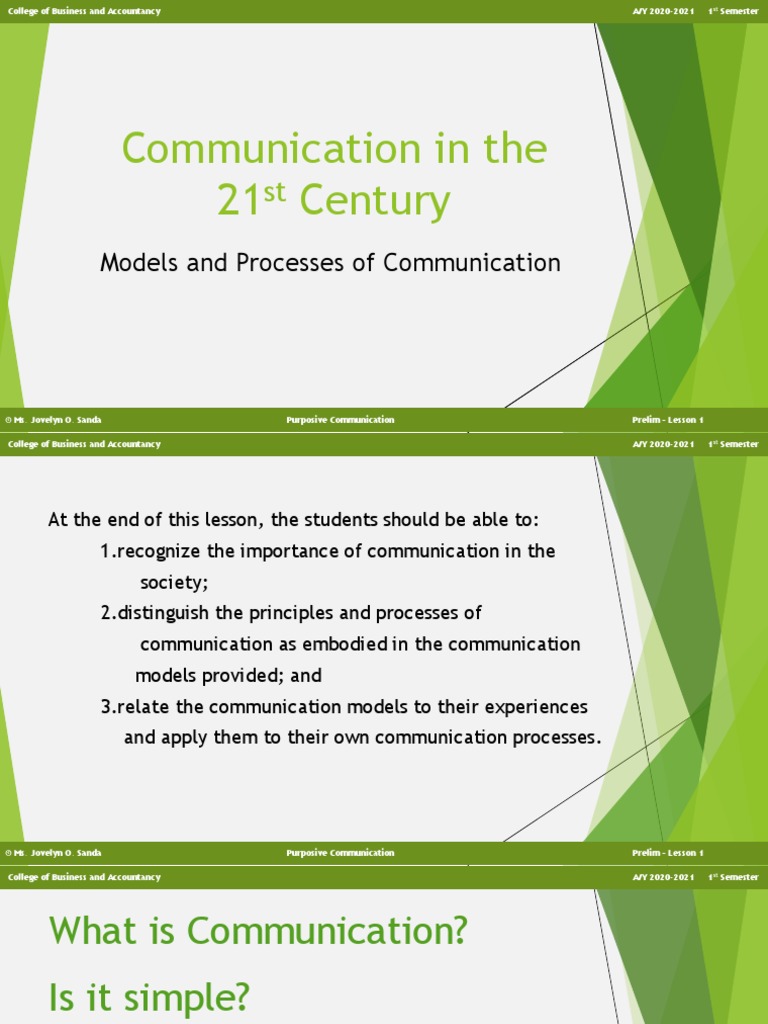Communication in The 21 Century: Models and Processes of Communication ...