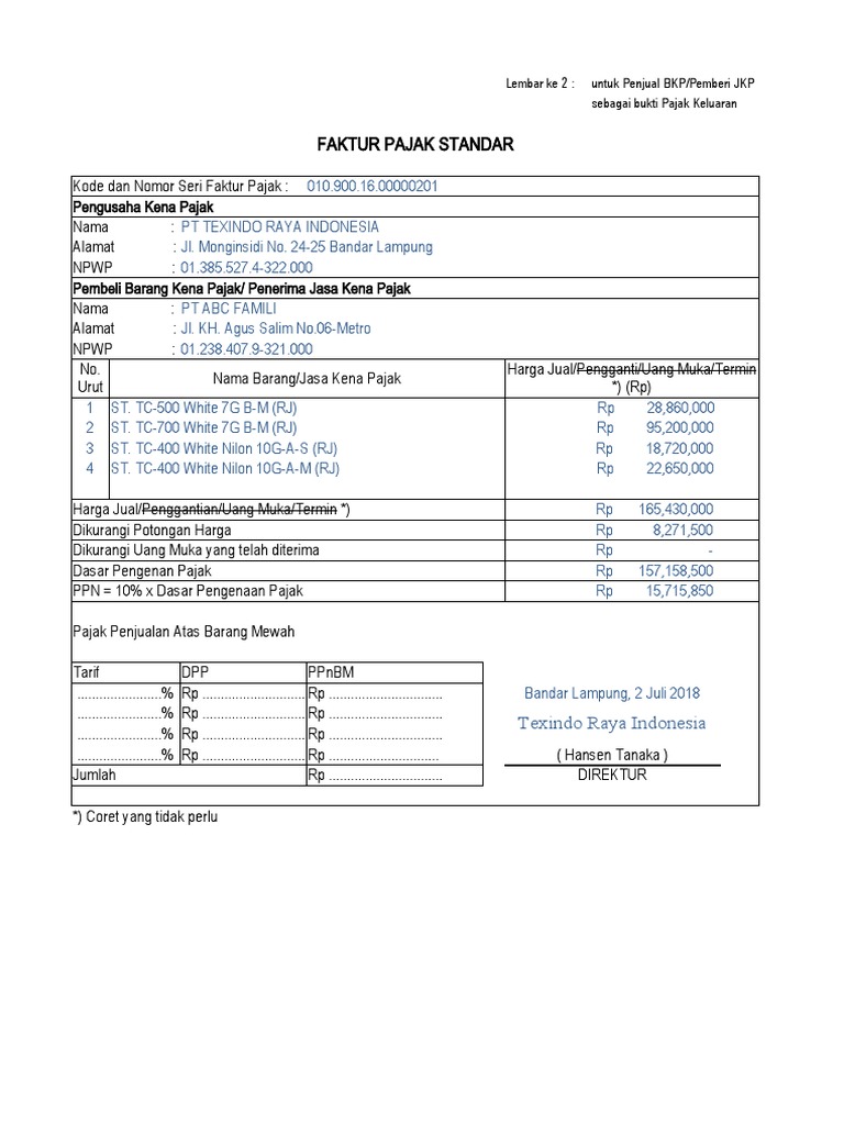 Instruksi I - Faktur Pajak Juli 2018 | PDF