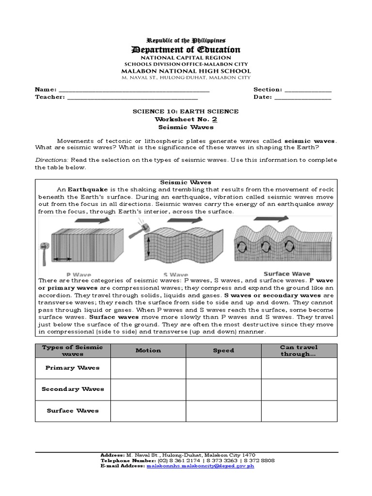 Seismic Waves Activity Worksheet | PDF | Science & Mathematics