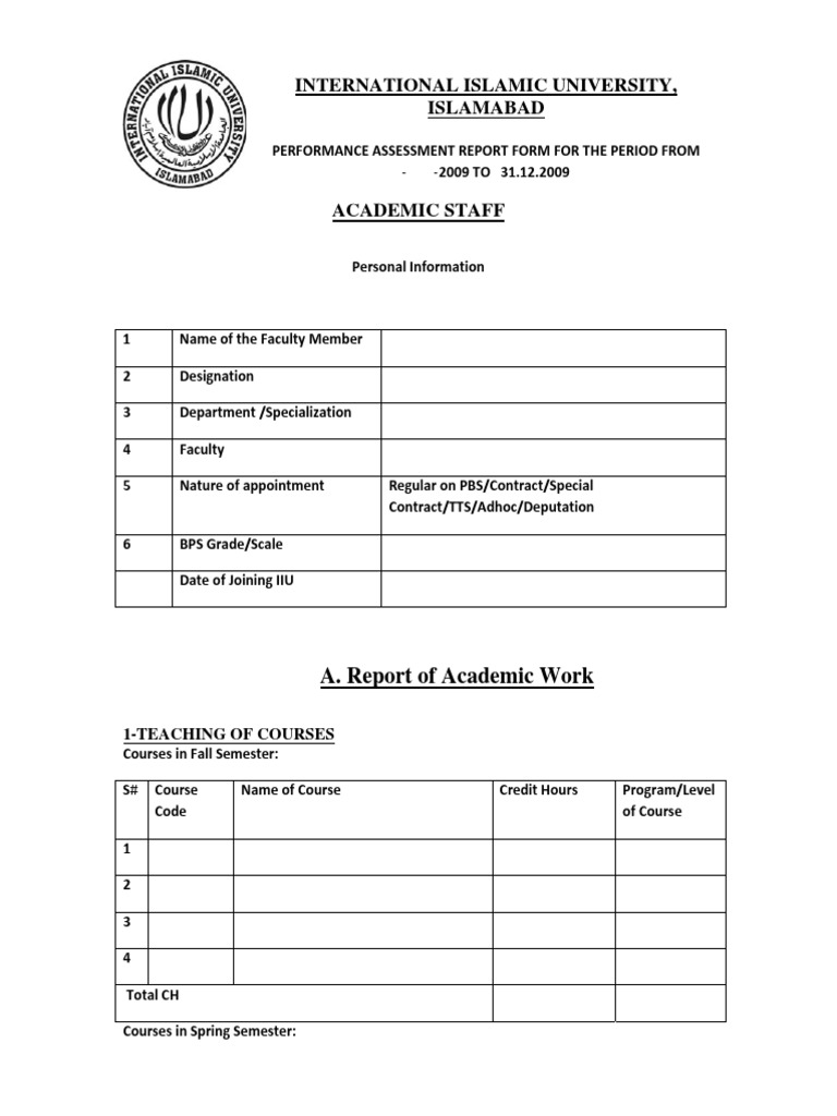 Self Assessment Proforma Teachers | PDF | Course Credit | Educational ...
