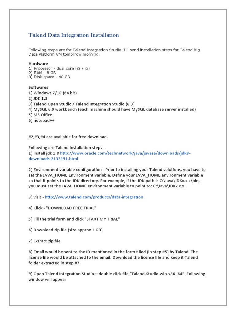 Talend - Software Installation | PDF | Computer File | My Sql