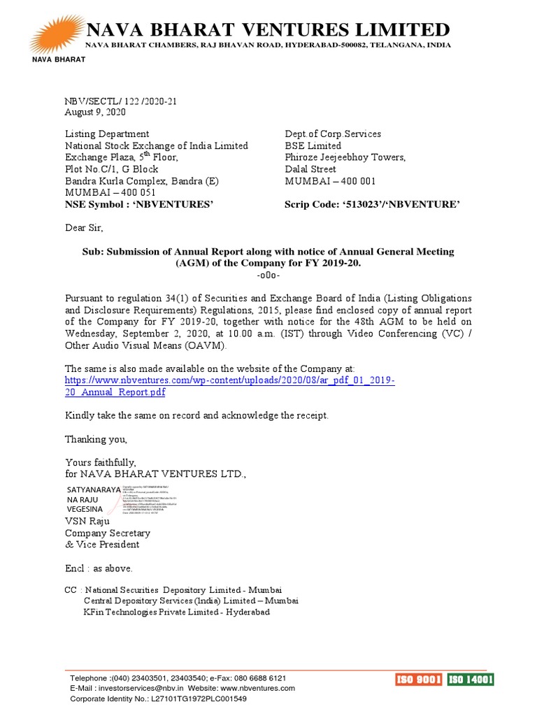 Nava Bharat Ventures Limited: Nse Symbol: Nbventures' Scrip Code ...