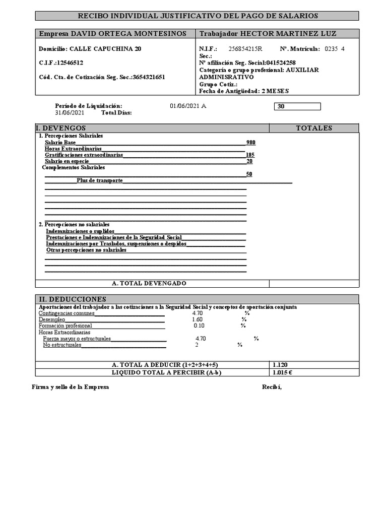 Modelo Nomina 2020 en Word | PDF | Salario | Ingresos