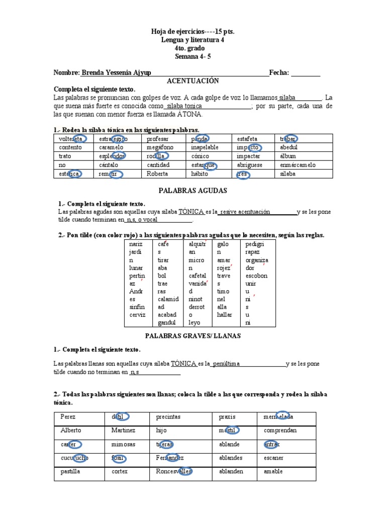 Ejercicios de Acentuación para 4to Grado | PDF | Lingüística | Fonética