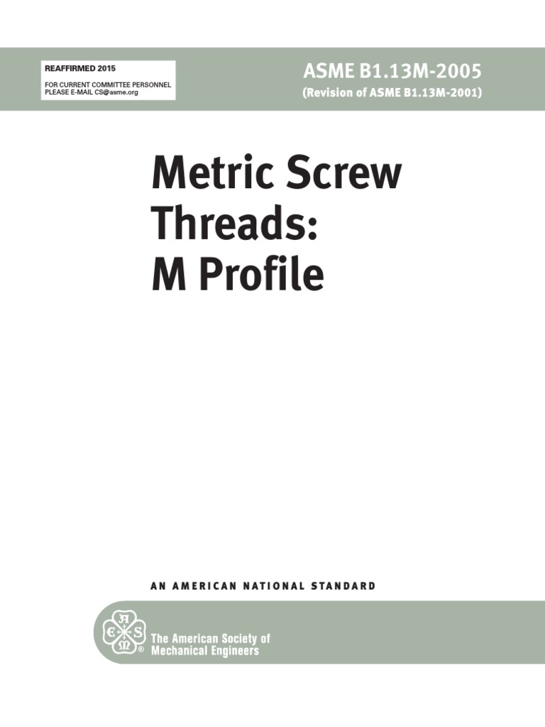 ASME B1.13M 2005 Metric Screw Threads M Profile | PDF | Screw ...