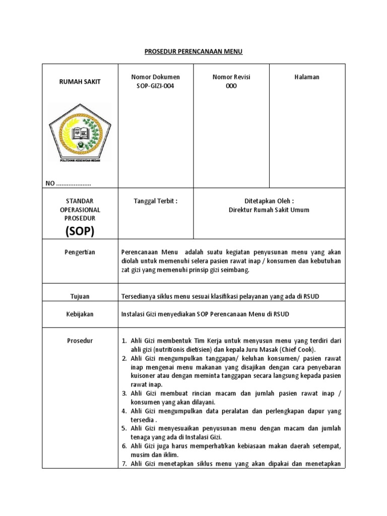 Prosedur Perencanaan Menu | PDF