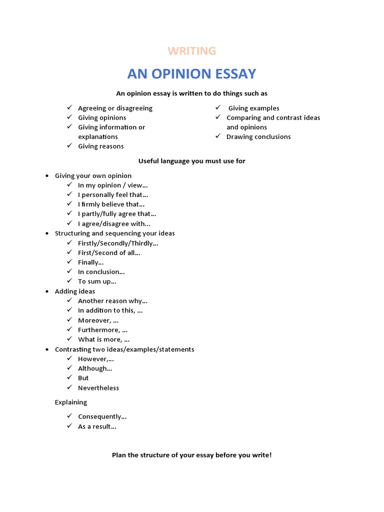 Opinion Essay Writing Guide | PDF | Essays | Advertising