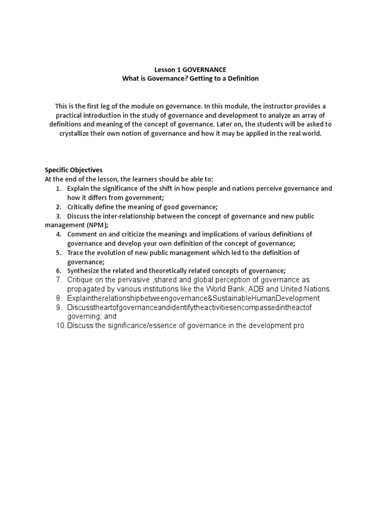 Lesson 1 Governance What Is Governance? Getting To A Definition | PDF ...