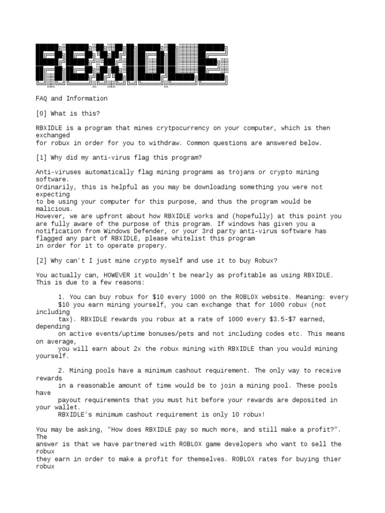 Robux Mining with RBXIDLE | PDF | Antivirus Software | Computer Security