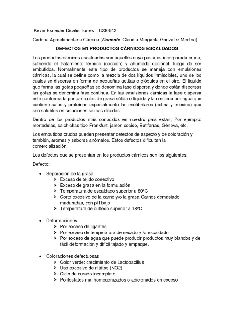 Defectos en Productos Cárnicos Procesados Escaldados | PDF | Carne ...