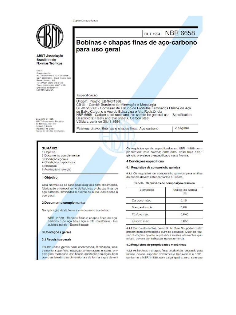 NBR 6658 - Bobinas e Chapas Finas de Aço-Carbono para Uso Geral. | PDF