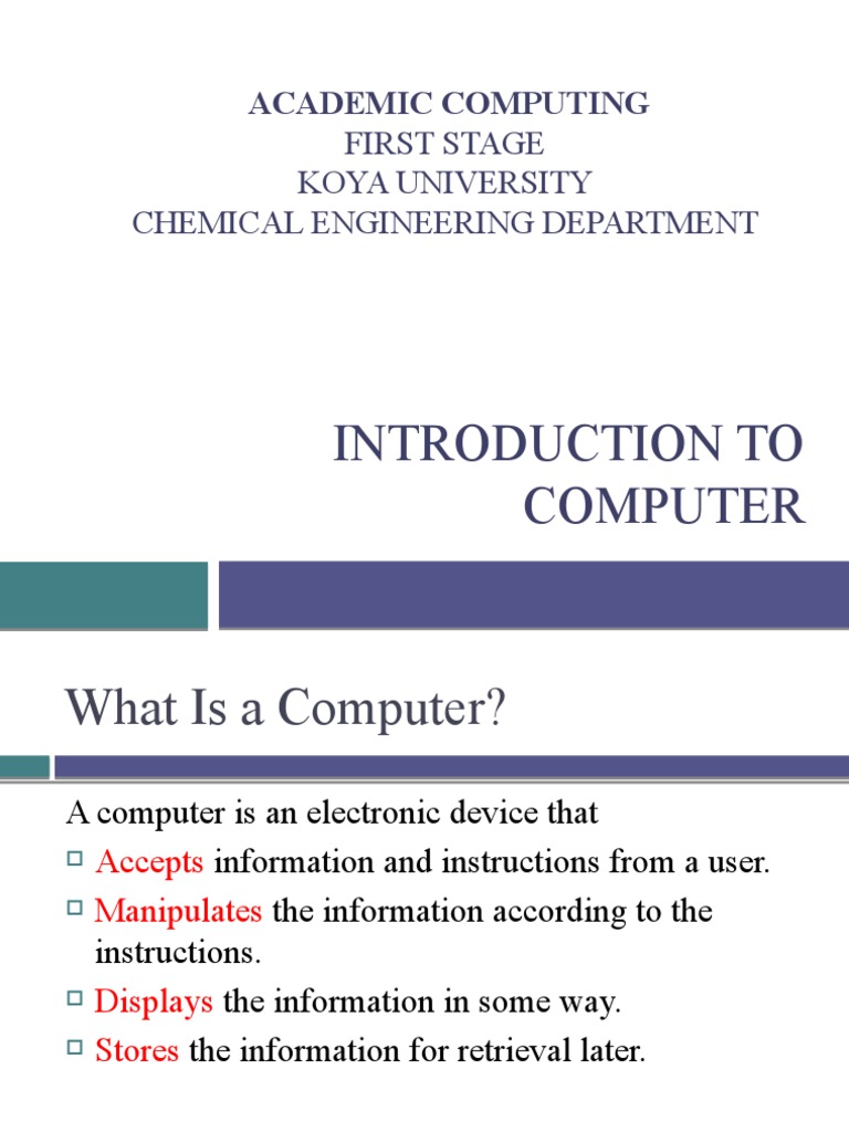 Introduction To Computer: First Stage Koya University Chemical ...