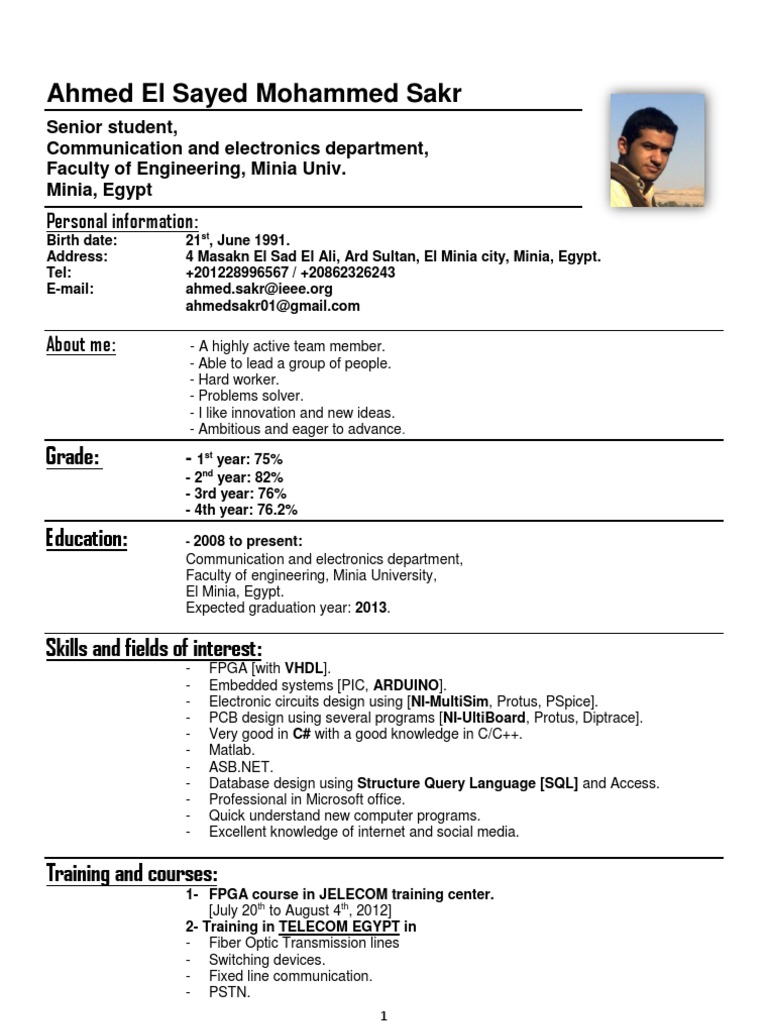 Ahmed Sakr: Engineering Student Profile | PDF | Electronics | Engineering