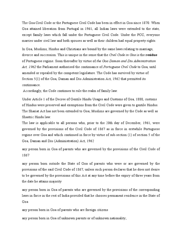 The Goa Civil Code | PDF | Marriage | Wife