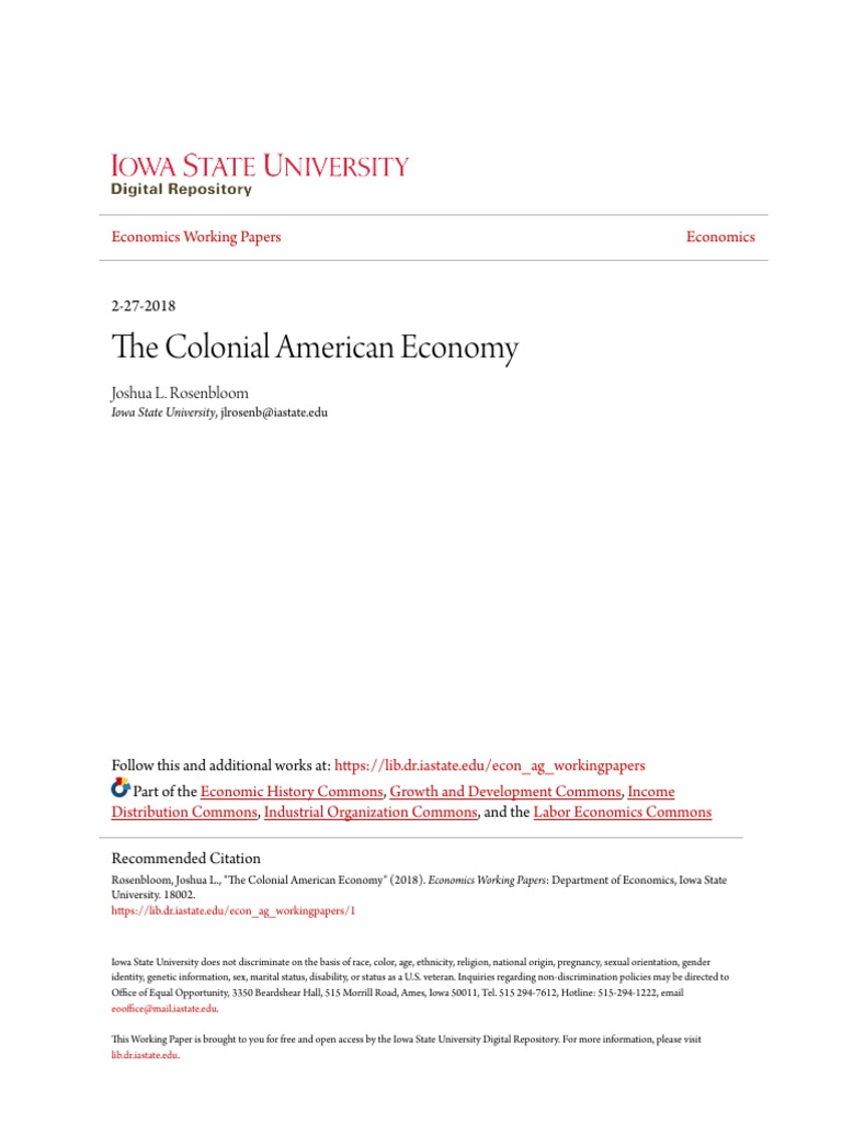 The Colonial American Economy | PDF | Economic Growth | Money