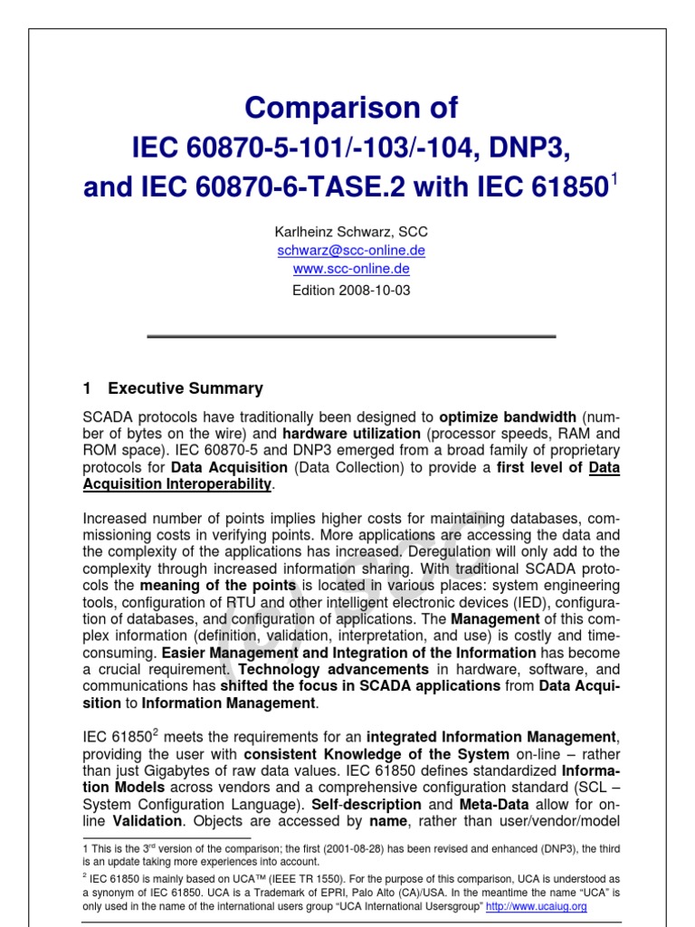 Comparison Of: IEC 60870-5-101/-103/-104, DNP3, and IEC 60870-6-TASE.2 ...