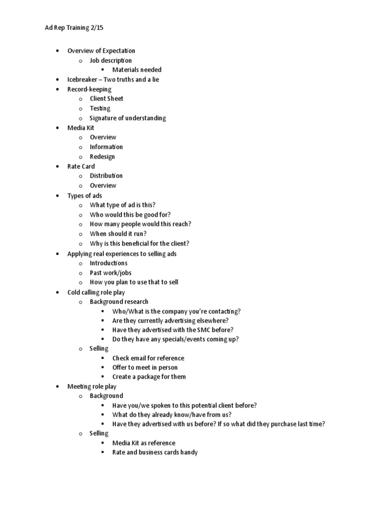 Ad Rep Training Overview | PDF