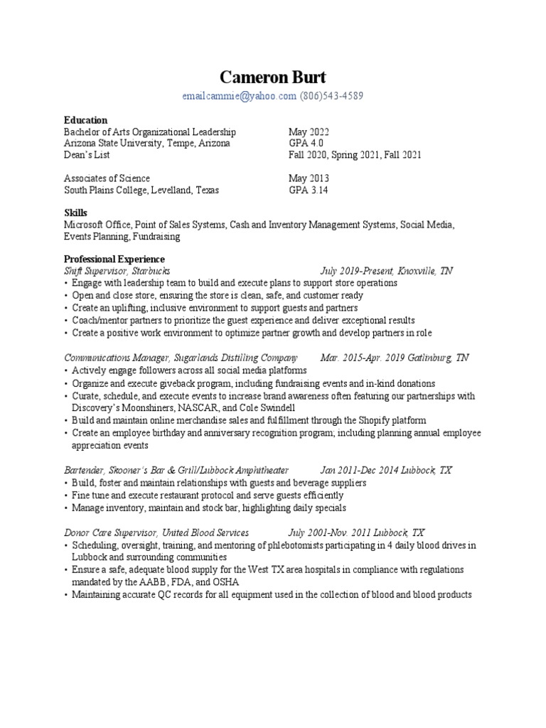 Cameron Burt Resume Fall 2021 | PDF | Business | Economies